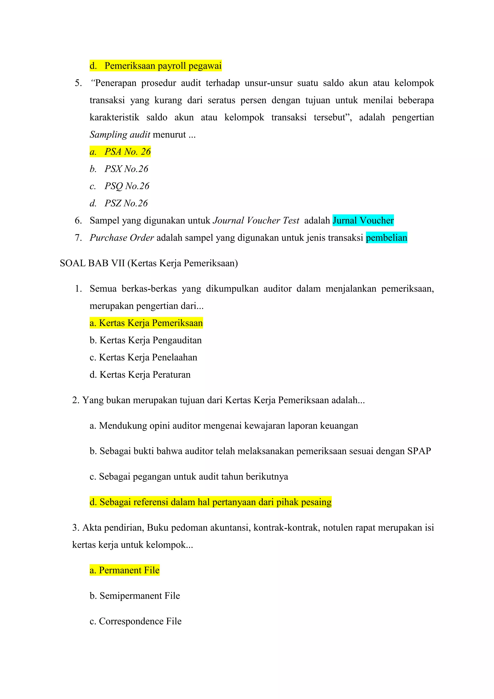 soal dan jawaban soal auditing | DOCX