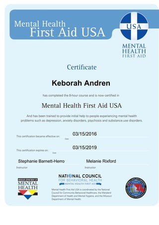 Mental Health First Aid Certificate | PDF