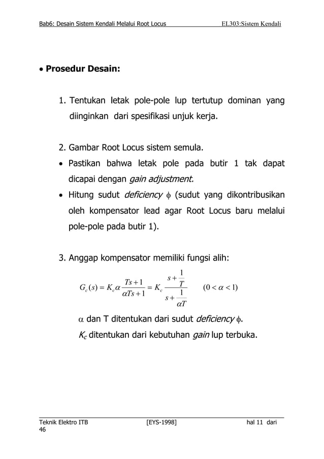 Desai Sistem Kendali dengan root locus | PDF