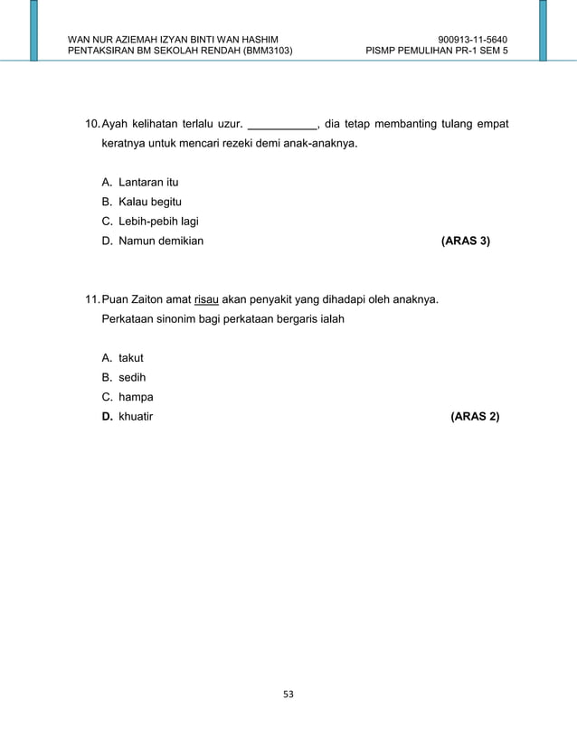 PEMBINAAN SOALAN OBJEKTIF DAN SUBJEKTIF | DOCX