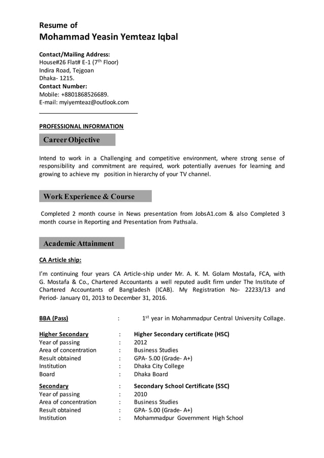 Resume of Mohammad Yeasin Yemteaz Iqbal | DOCX