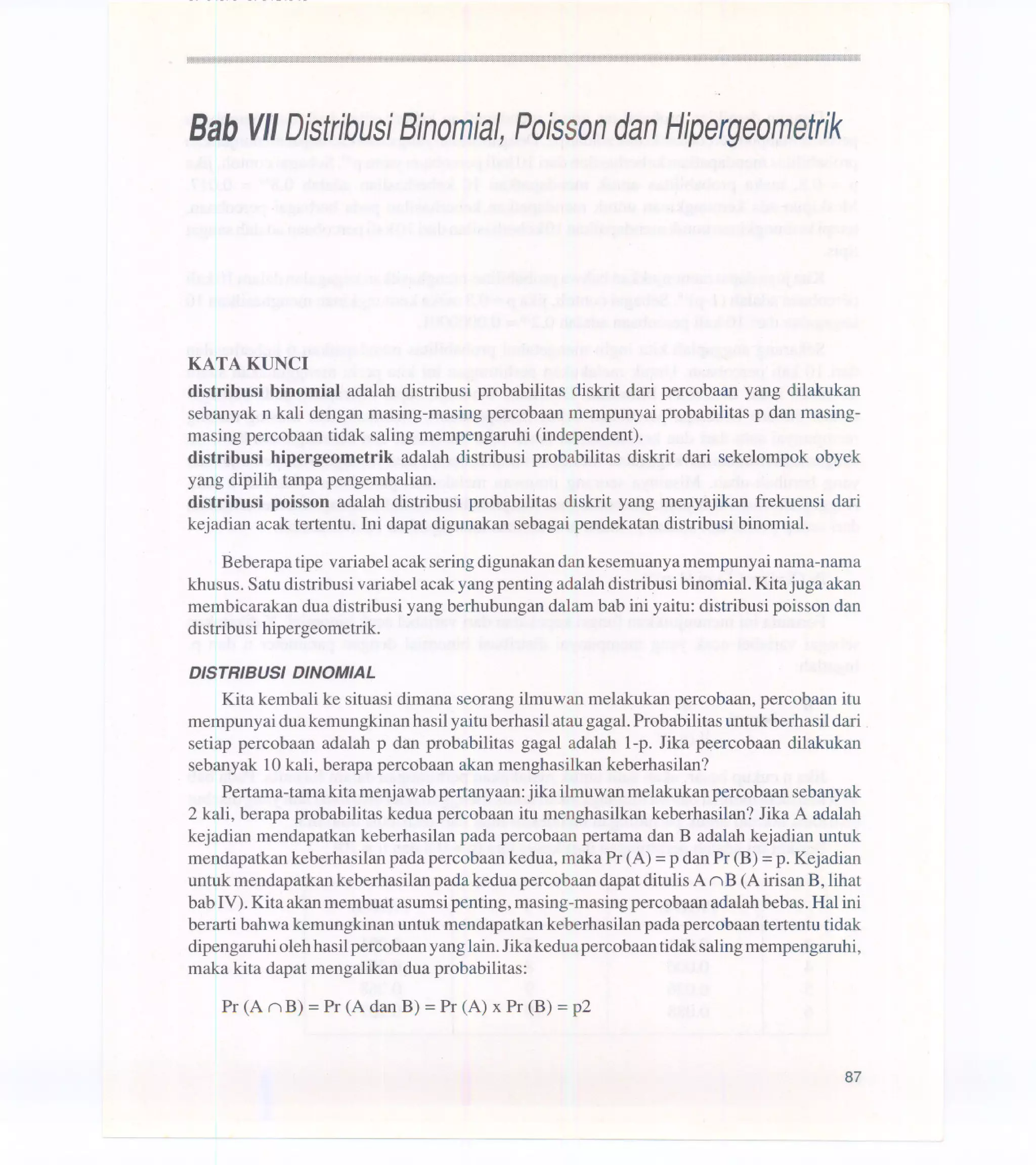Bab7 distribusi binomial_poisson_dan_hipergeometrik | PDF