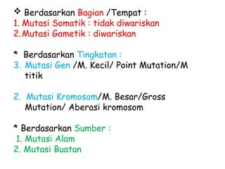 Mutasi Berdasarkan Tempat Terjadinya MUTASI Gen dan Kromosom | PPTX