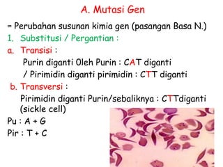Mutasi Berdasarkan Tempat Terjadinya MUTASI Gen dan Kromosom | PPT
