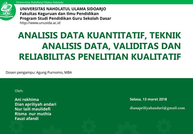 Bab 8, 15, 16 analisis data kuantitatif, teknik analisis data, validitas dan rebilitas ...