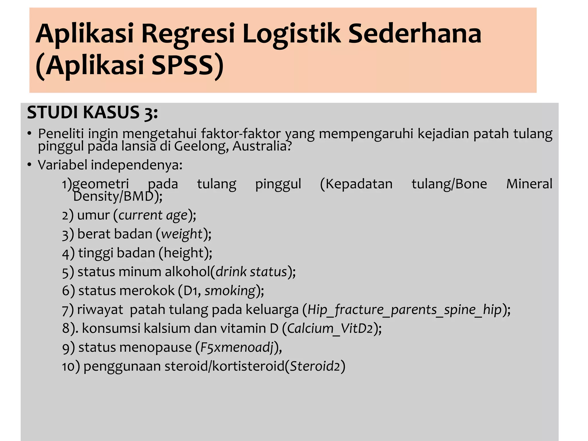 Bab 8 analisis regresi logistik sederhana dengan spss | PPTX