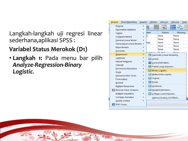 Bab 8 analisis regresi logistik sederhana dengan spss | PPTX