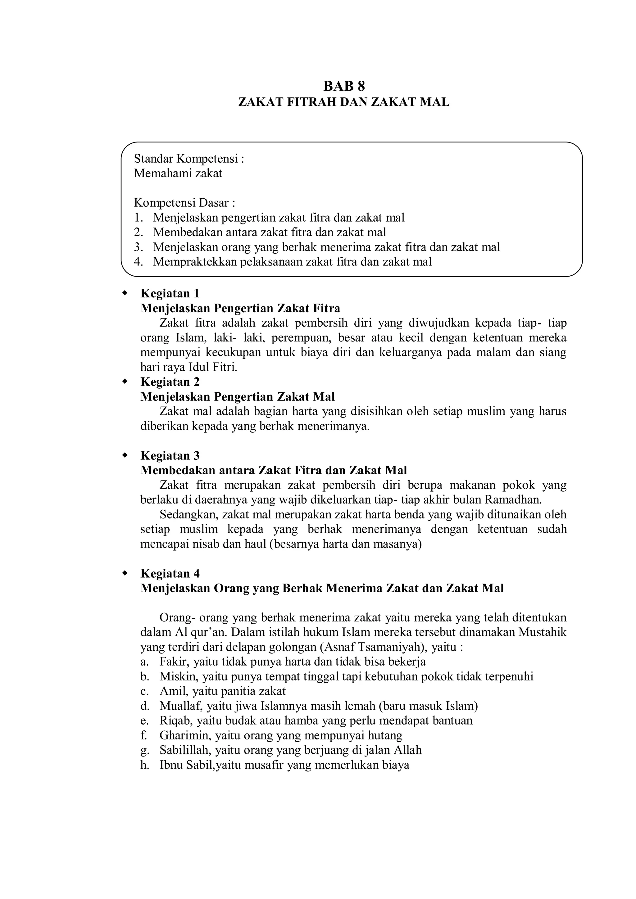 Bab 8 Zakat Fitrah dan Zakat Mal | PDF