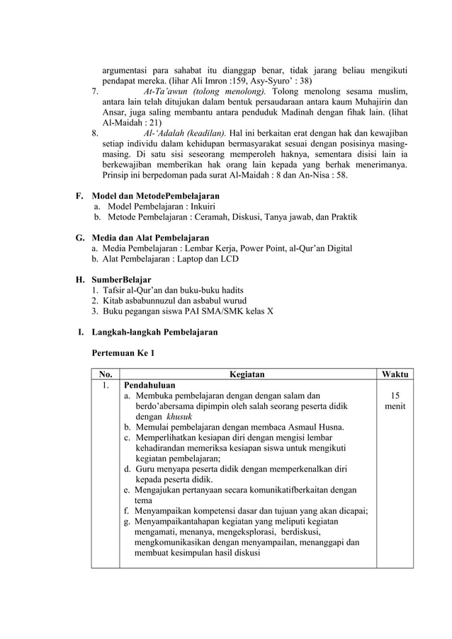 RPP PAI X Kurikulum 2013 Bab9 tarikh madinah-sma | PDF