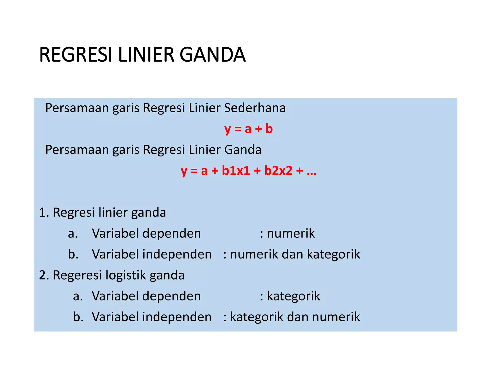 Bab 9 aplikasi uji regresi linear sederhana dan berganda | PPTX