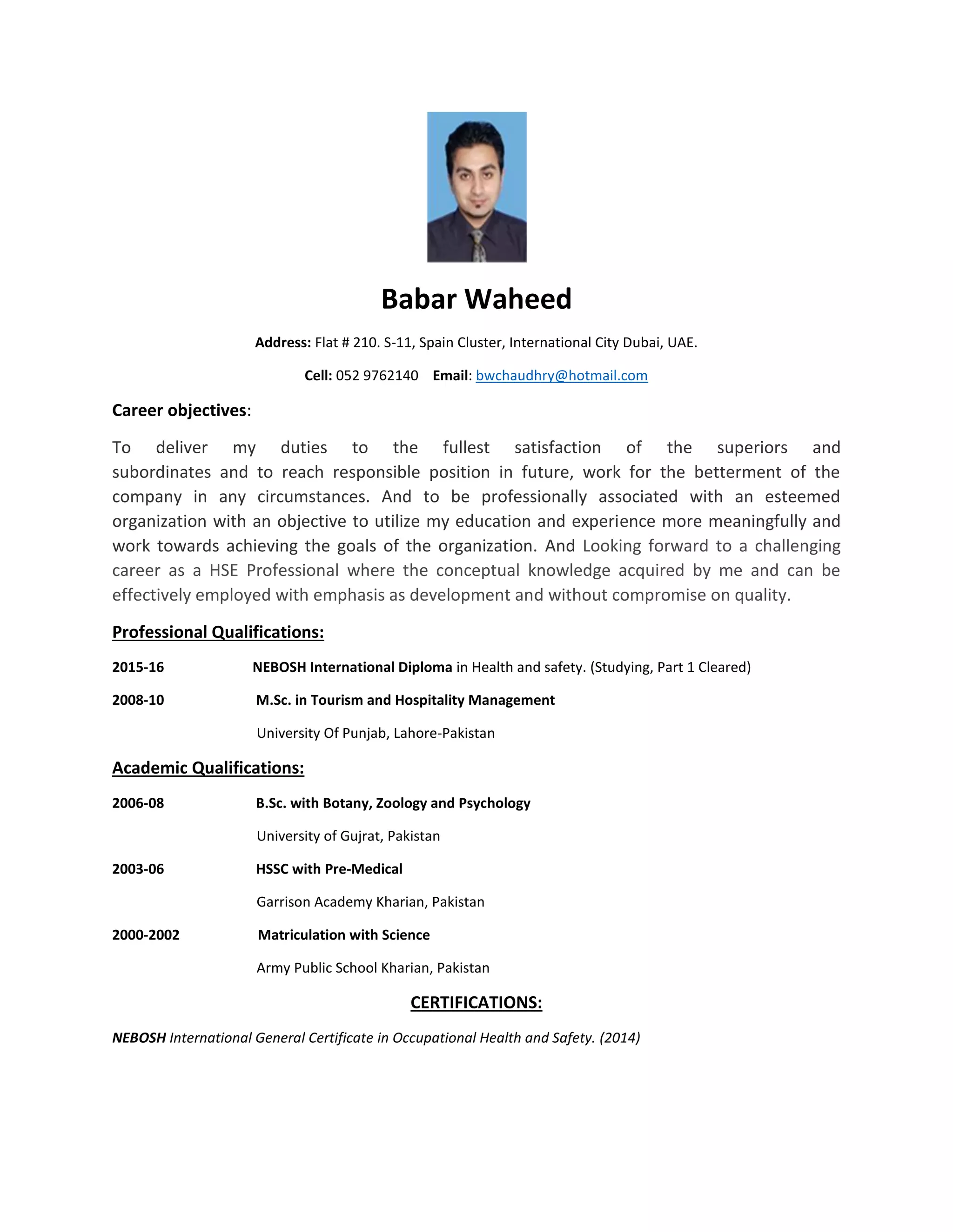 Babar waheed final cv auf 16 | PDF