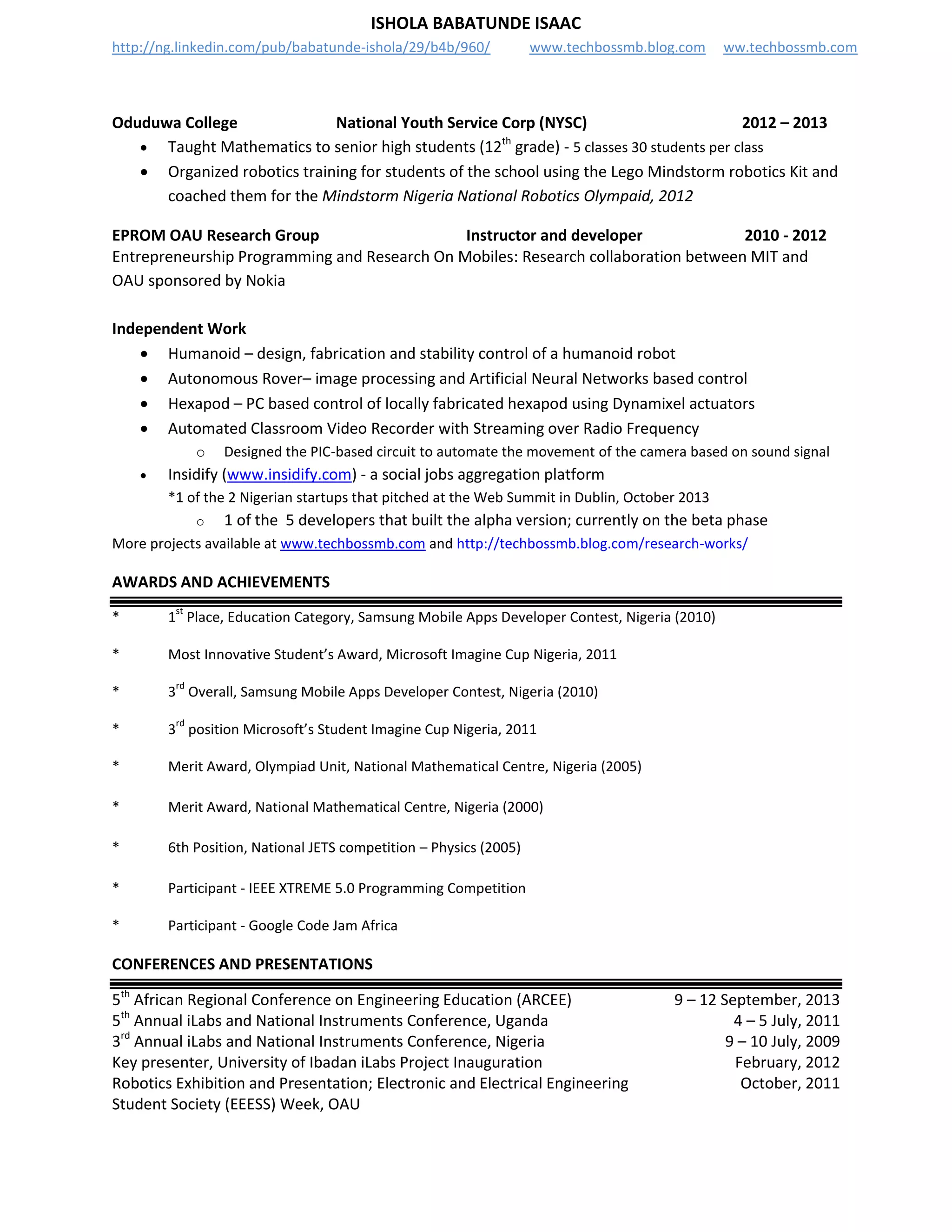 ISHOLA Babatunde Isaac (CV) | PDF