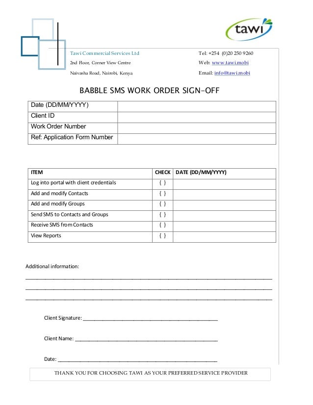 BabbleSMS Work Order Sign-off