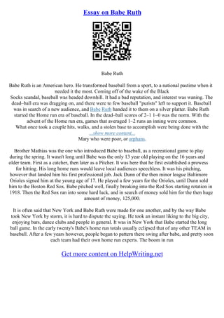 Babe Ruth Essay | PDF