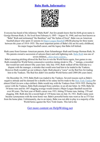 Babe Ruth Essay | PDF