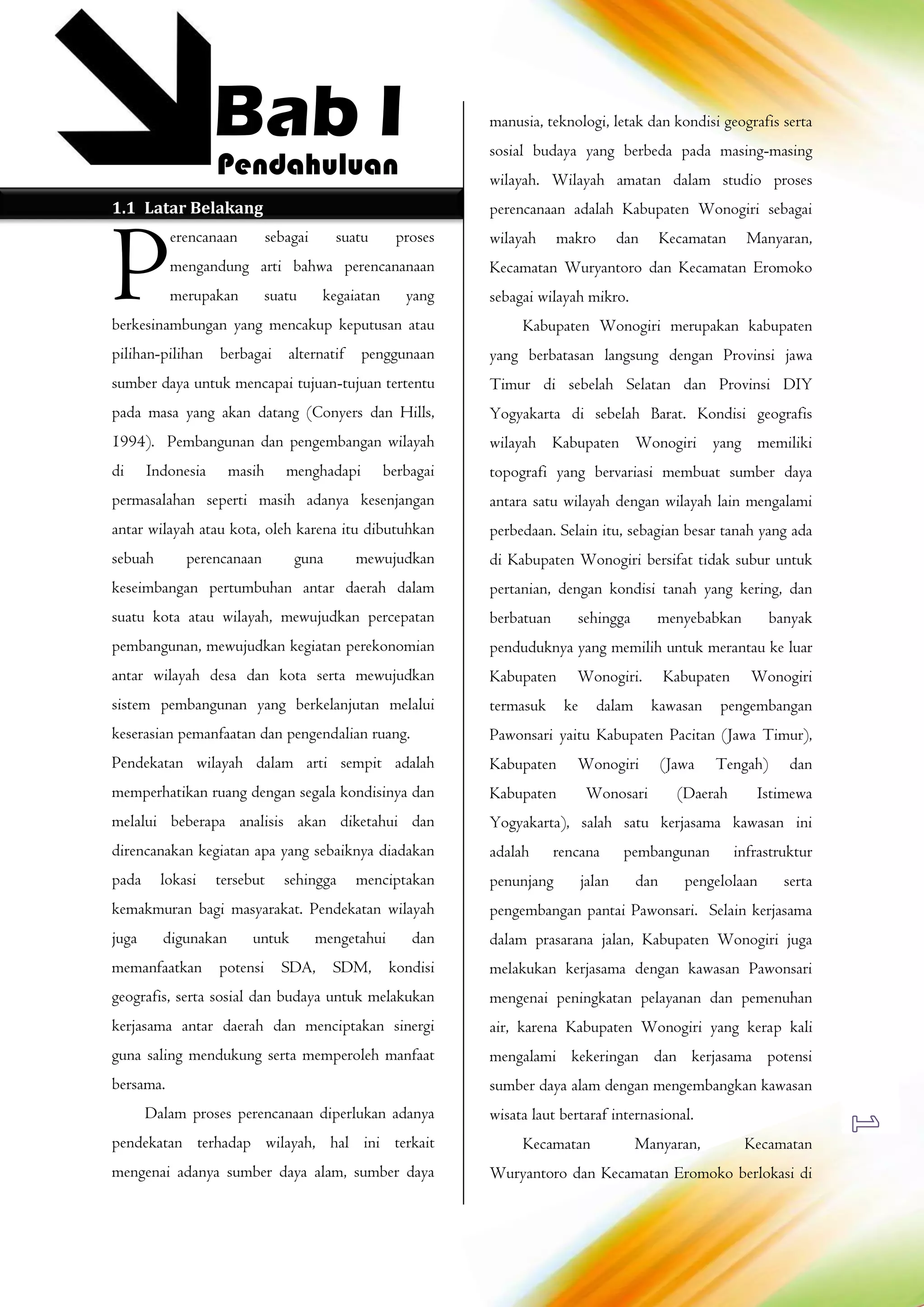 Bab i Proposal Teknis Studio Perencanaan Wonogiri Kelompok 4a | PDF