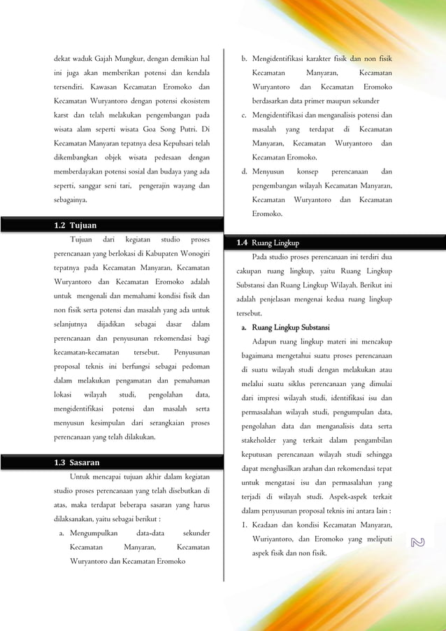Bab i Proposal Teknis Studio Perencanaan Wonogiri Kelompok 4a | PDF