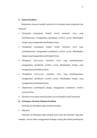 meningkatkan kemampuan berfikir kreatif matematis dan self-concept matematis siswa Mts dengan ...