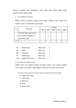 makalah tentang skala pengukuran dan instrumen penelitian | DOCX