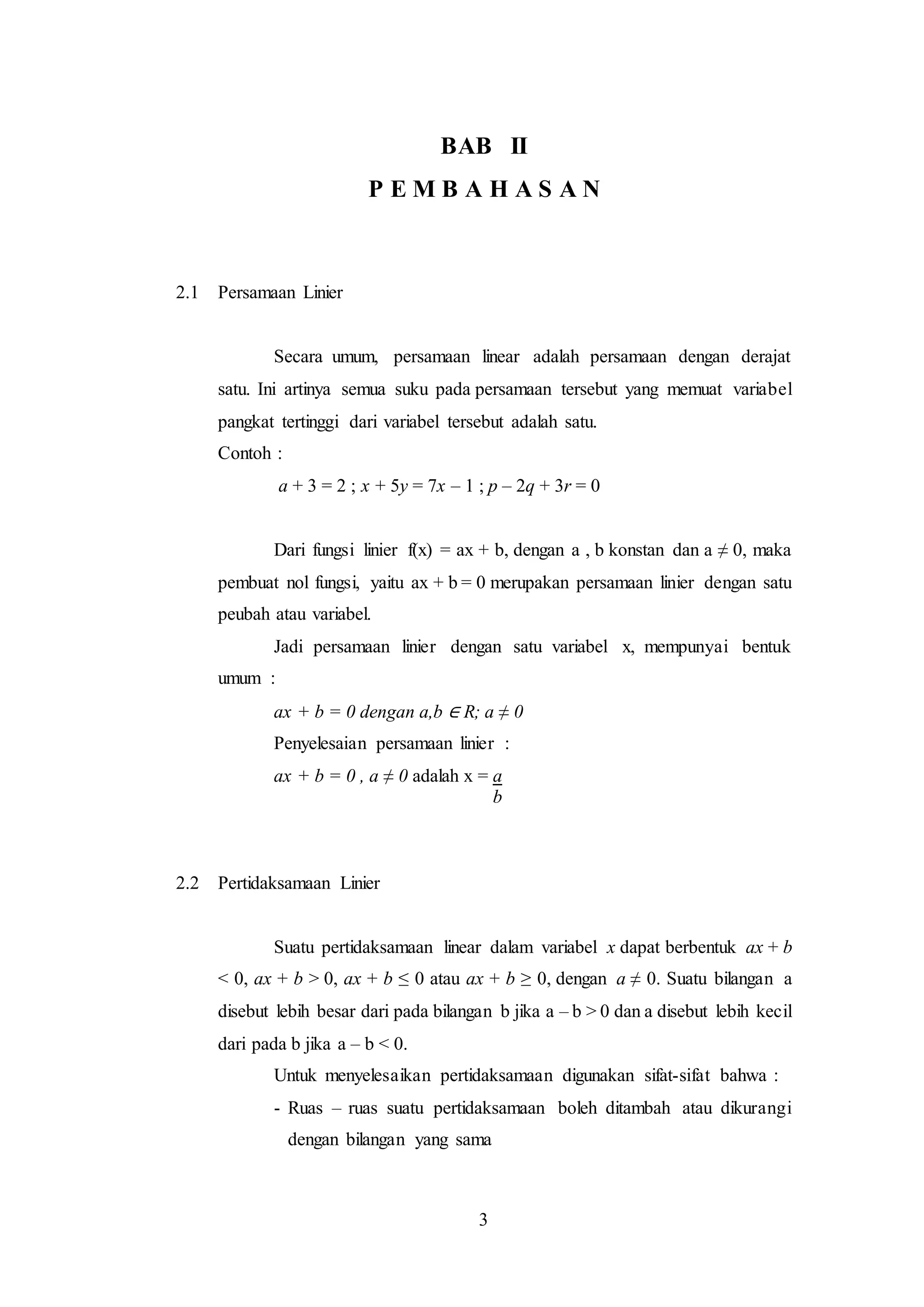 Penerapan Sistem Persamaan Linier Satu Variabel dalam Kehidupan Sehari-hari | DOCX