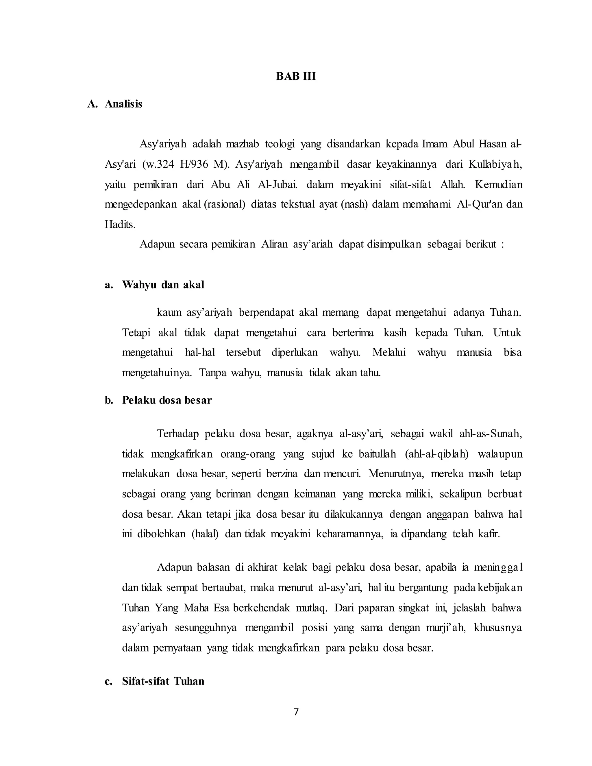 Aliran Asy'ariah | DOCX