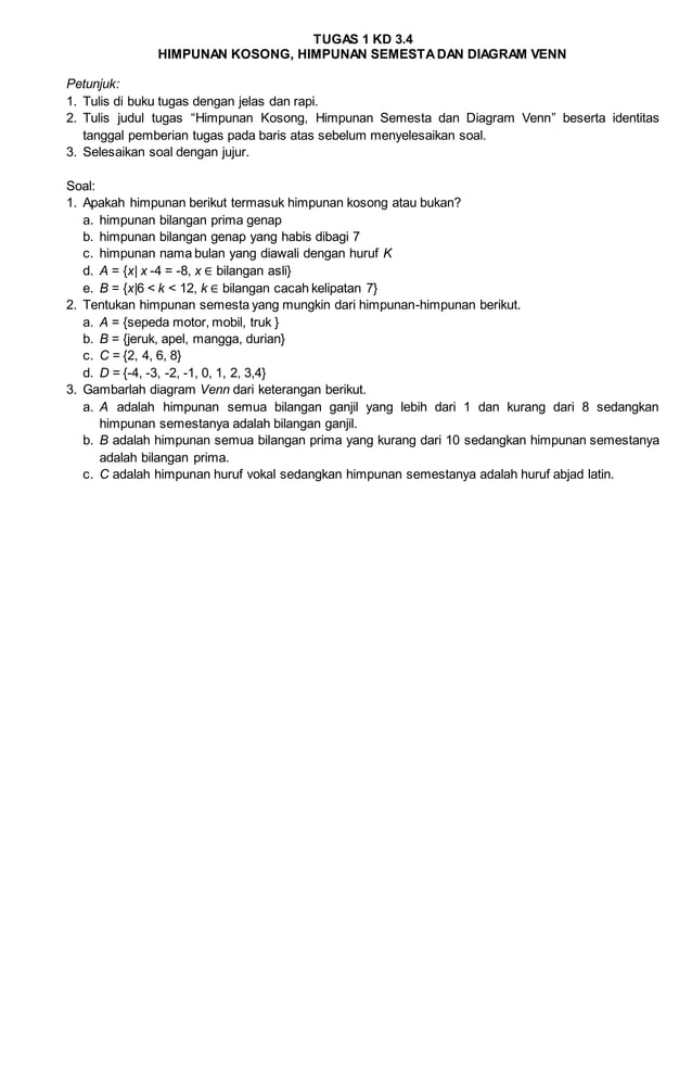 Bab ii 2. himpunan kosong, himpunan semesta dan diagram venn | PDF