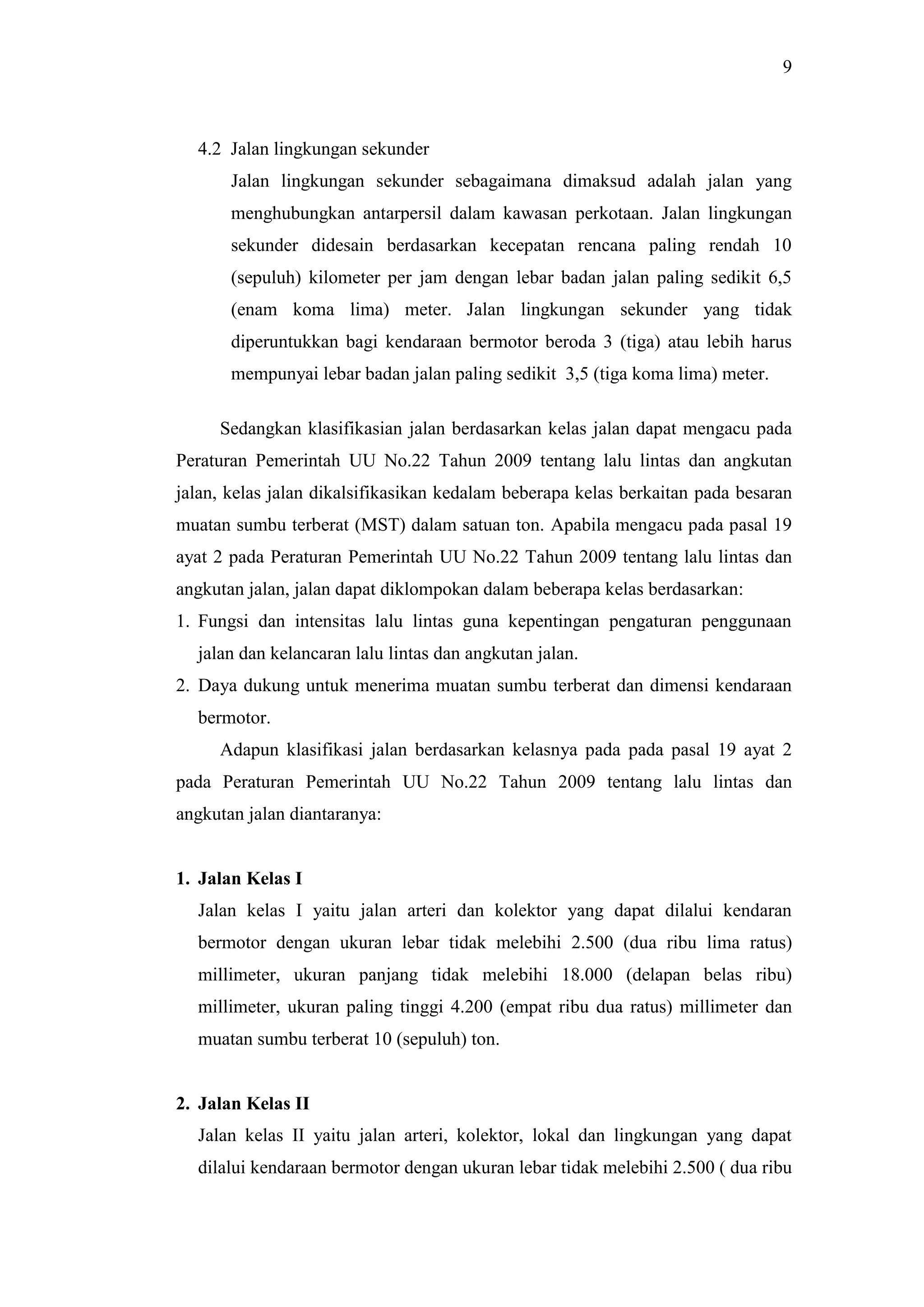 KLASIFIKASI JALAN berdasarkan fungsi, status, dan kelasnya | PDF