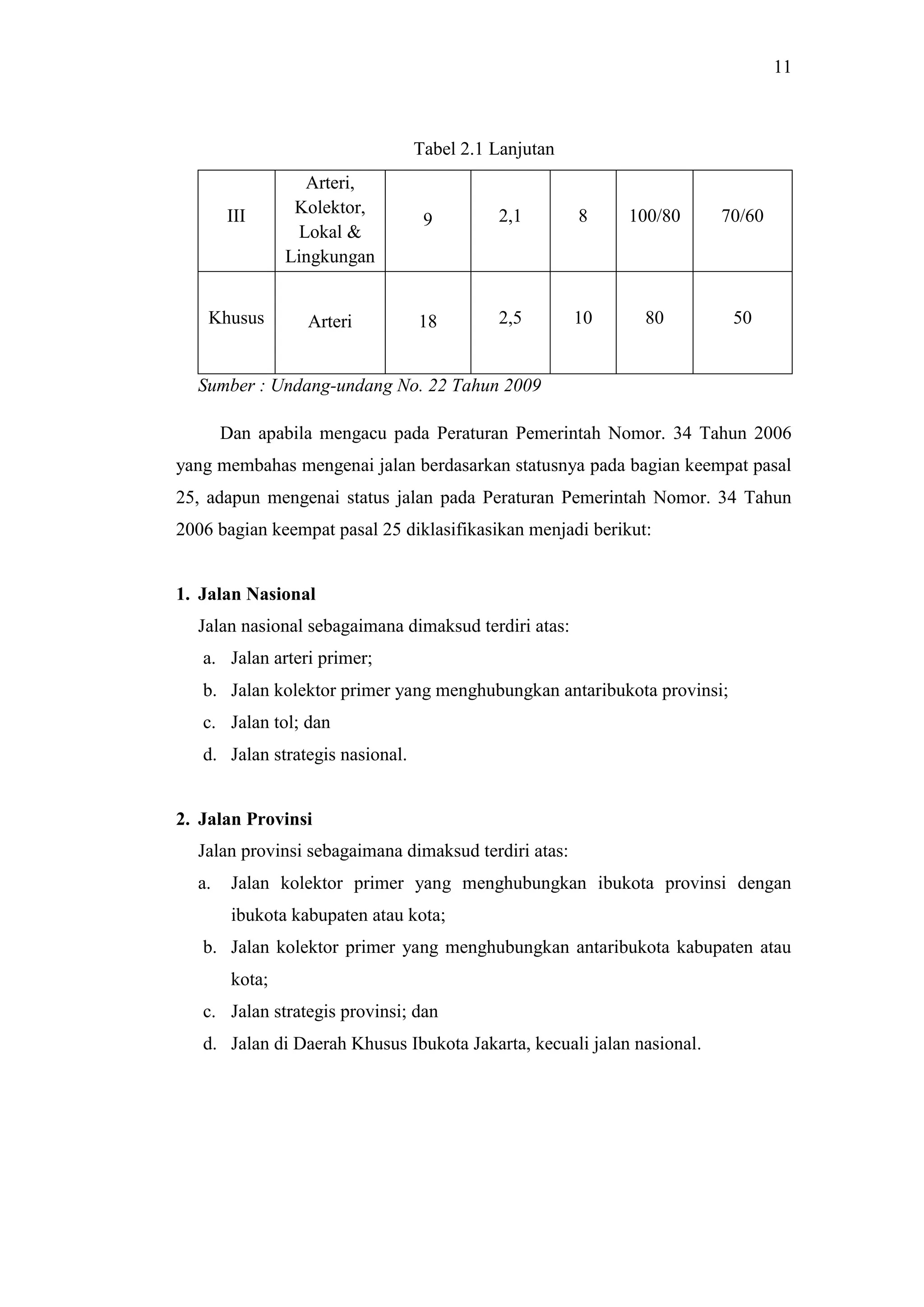 KLASIFIKASI JALAN berdasarkan fungsi, status, dan kelasnya | PDF