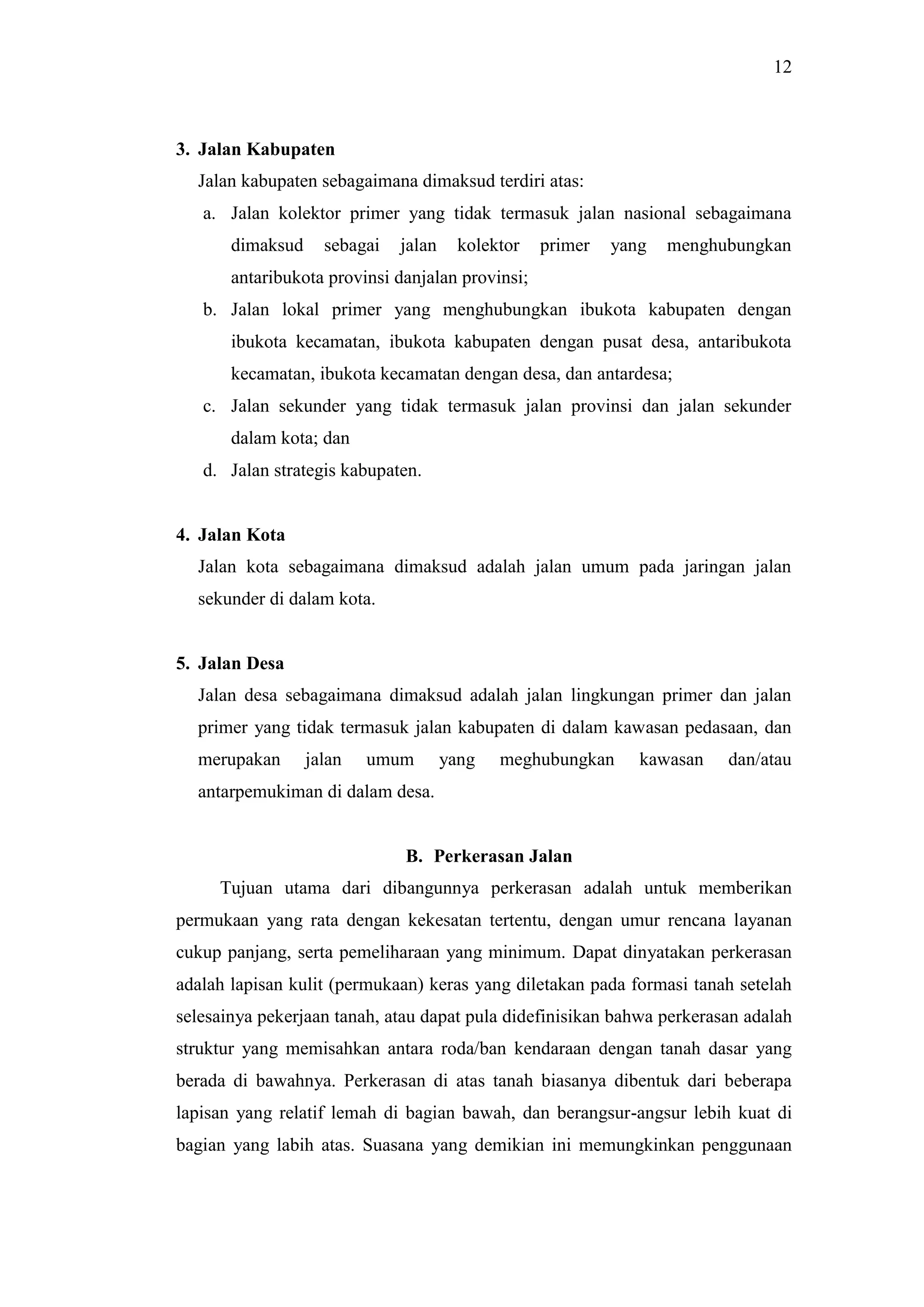 KLASIFIKASI JALAN berdasarkan fungsi, status, dan kelasnya | PDF