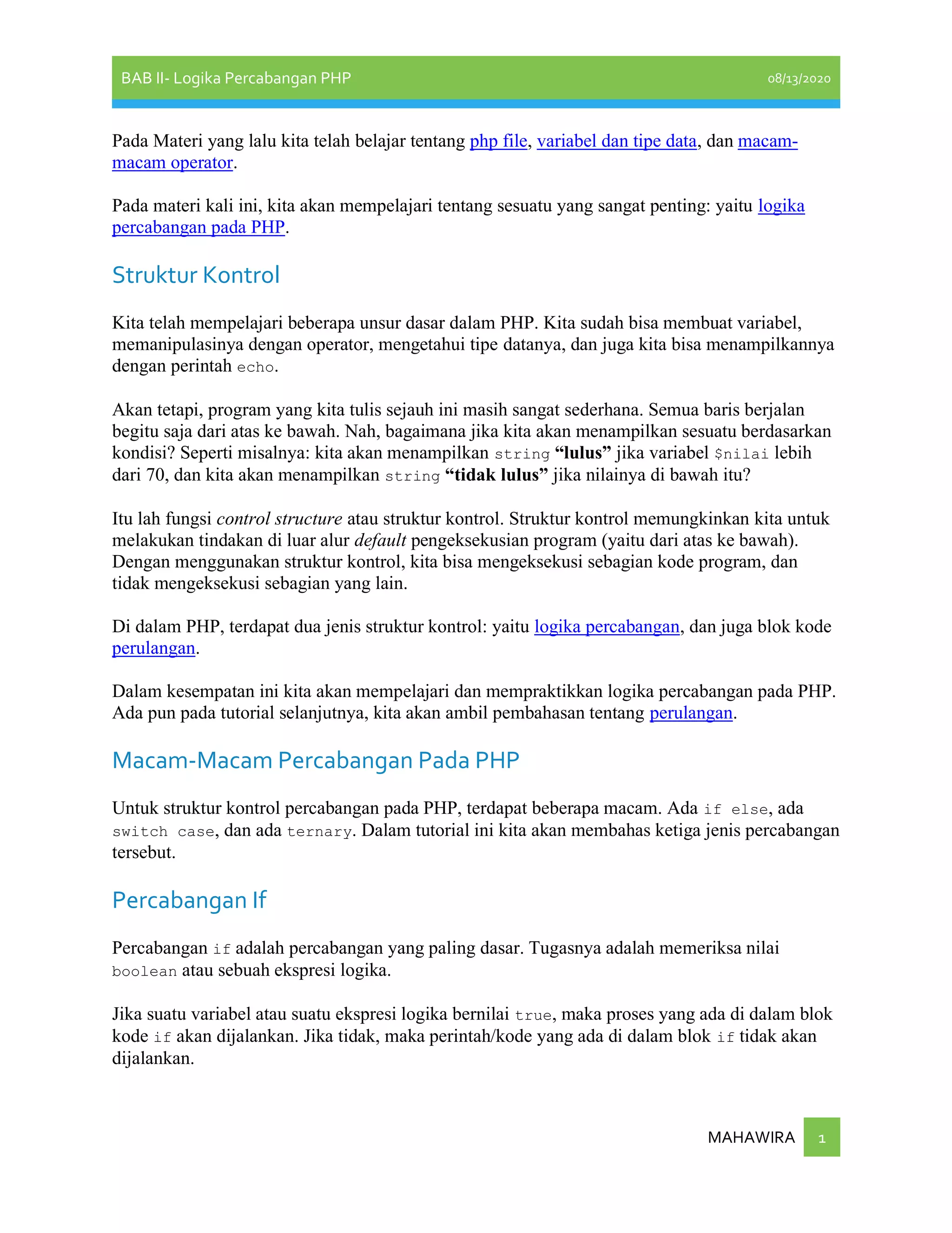 Bab II - Pernyataan Kondisi Bercabang | PDF