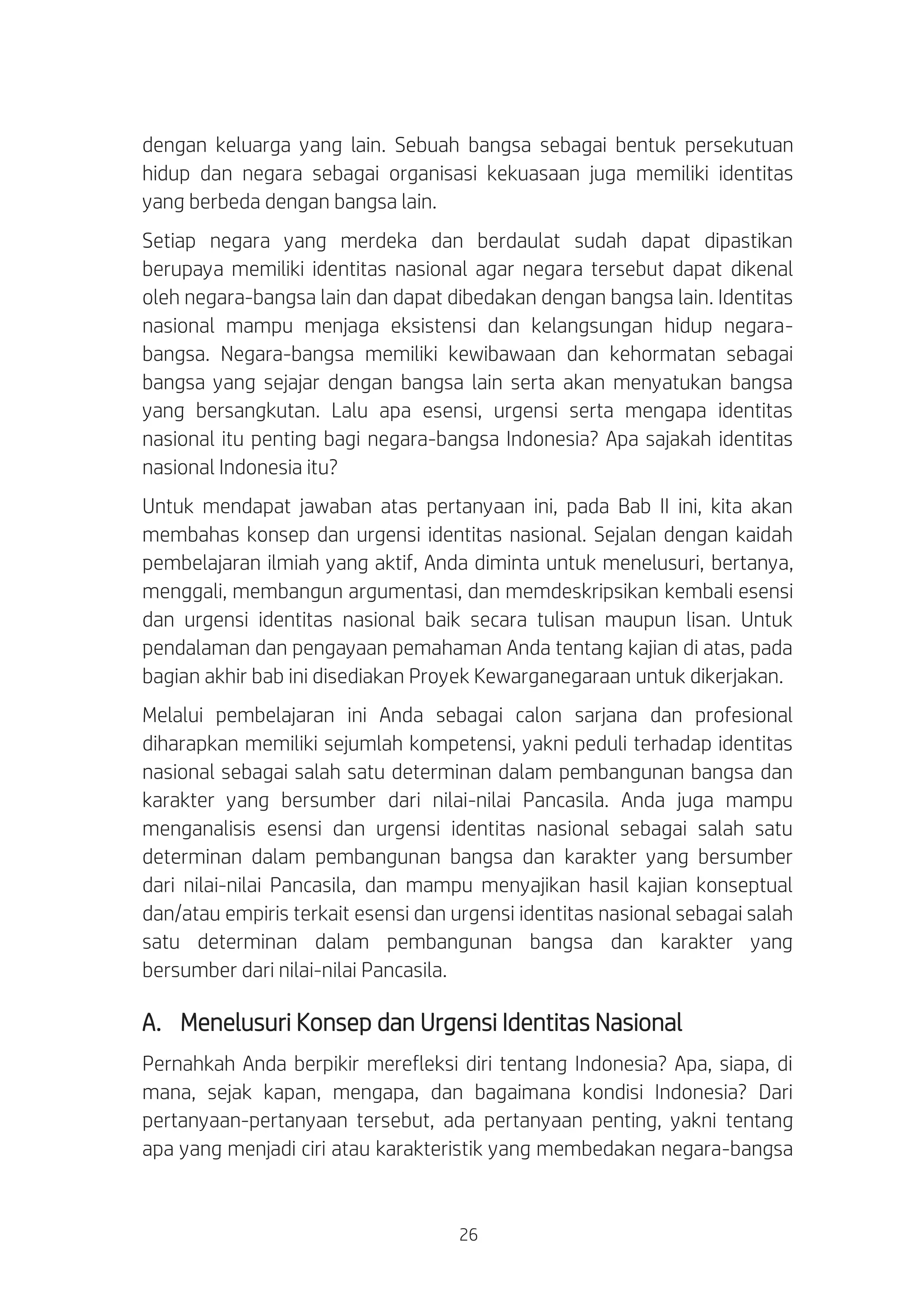 Bab ii esensi dan urgensi identitas nasional sebagai salah satu ...