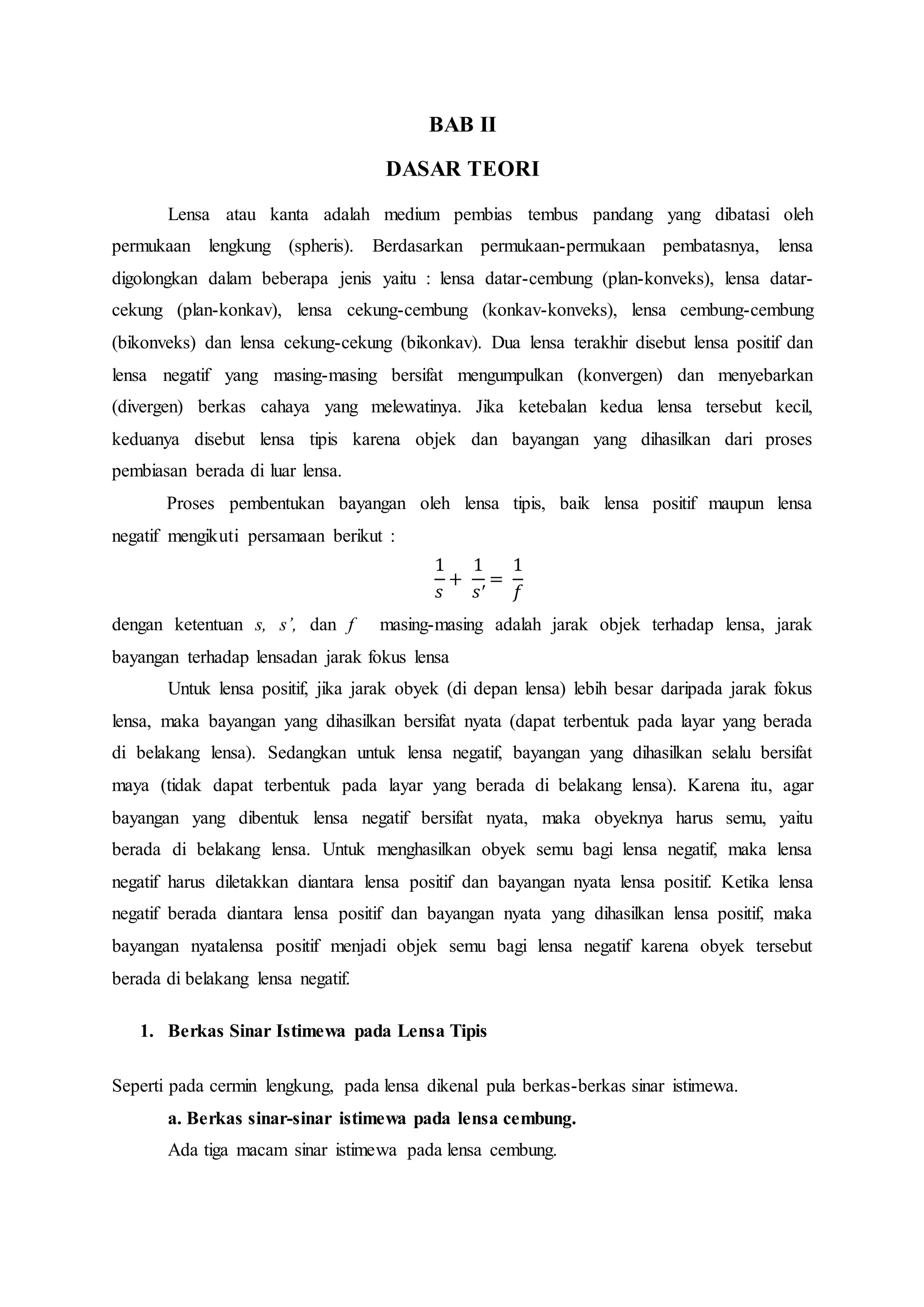 Pengukuran Jarak Fokus Lensa | DOCX