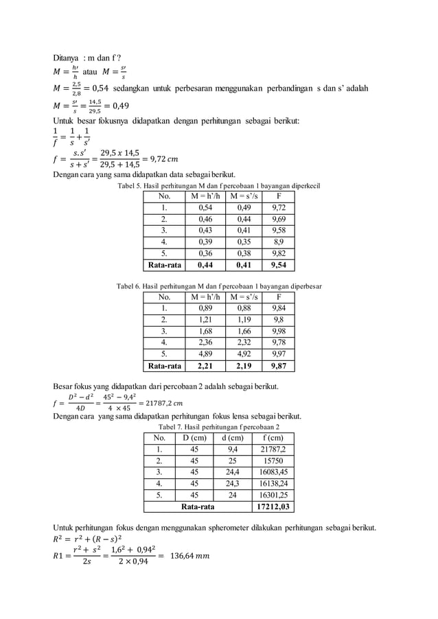 Pengukuran Jarak Fokus Lensa | PDF