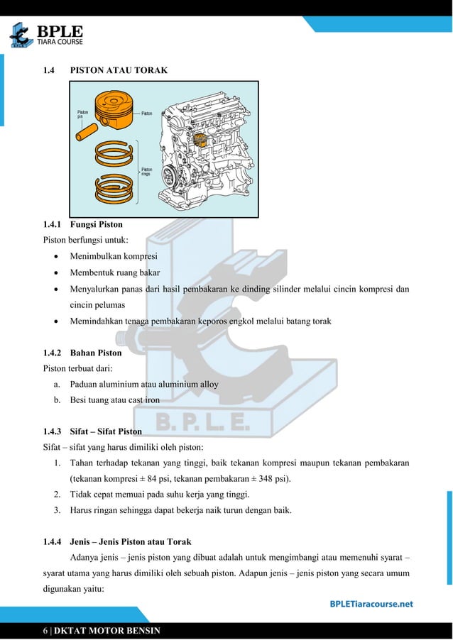 Bab iii. modul i komponen pokok motor mesin | PDF