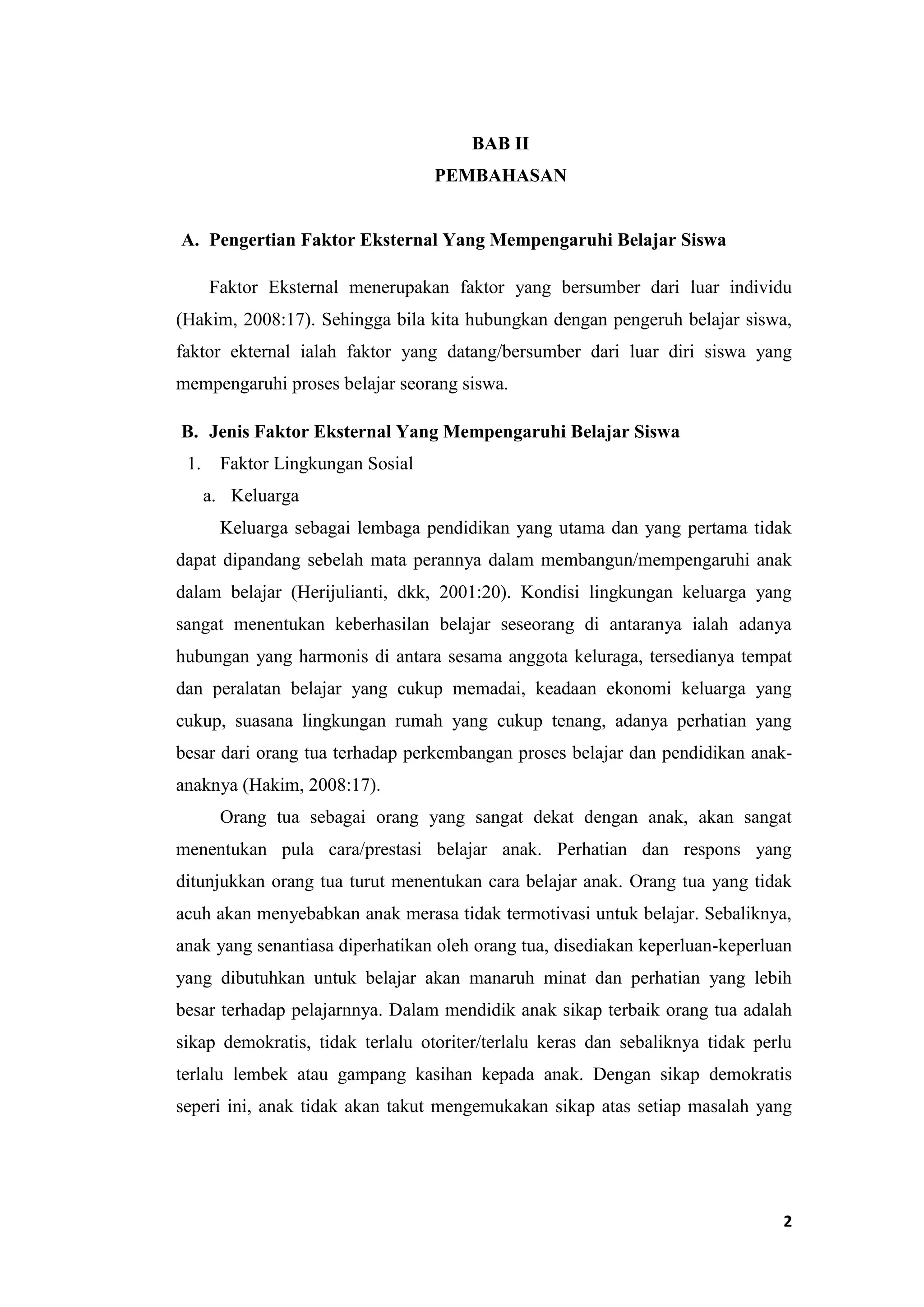 Faktor Eksternal Yang Mempengaruhi Belajar Siswa | DOCX