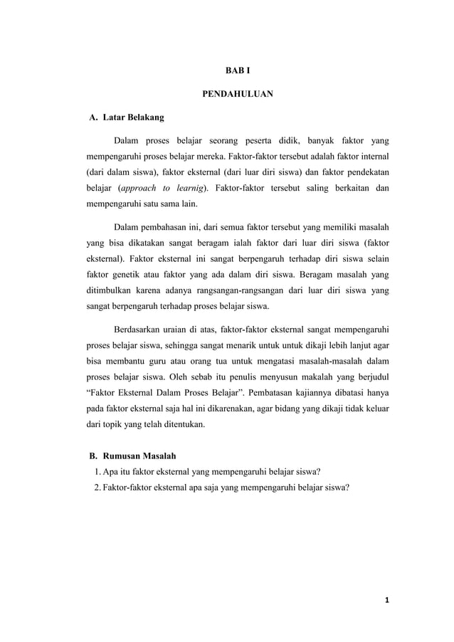 Faktor Eksternal Yang Mempengaruhi Belajar Siswa | DOCX