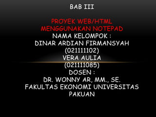 Bab iii proyek web html notepad | PPTX