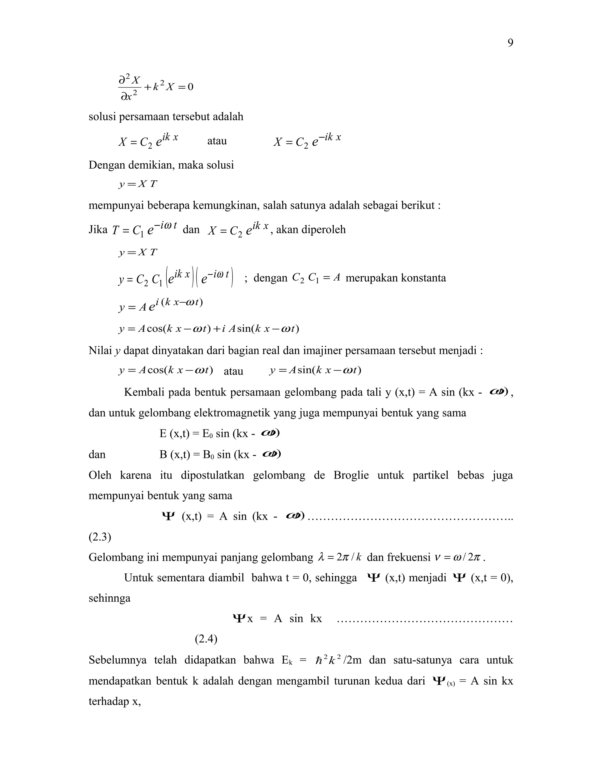 Bab ii pembahasan a. persamaan schrodinger pada gerak partikel b | DOC
