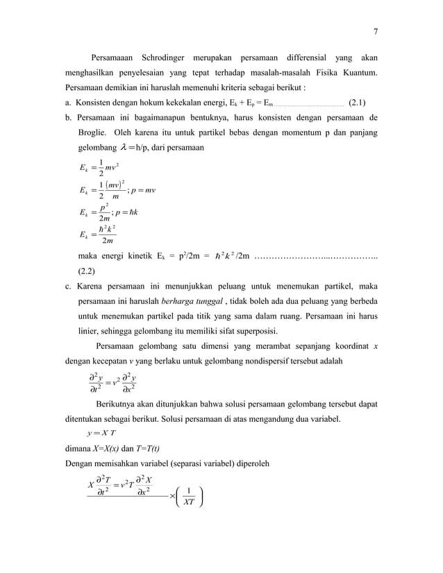 Bab ii pembahasan a. persamaan schrodinger pada gerak partikel b | DOC