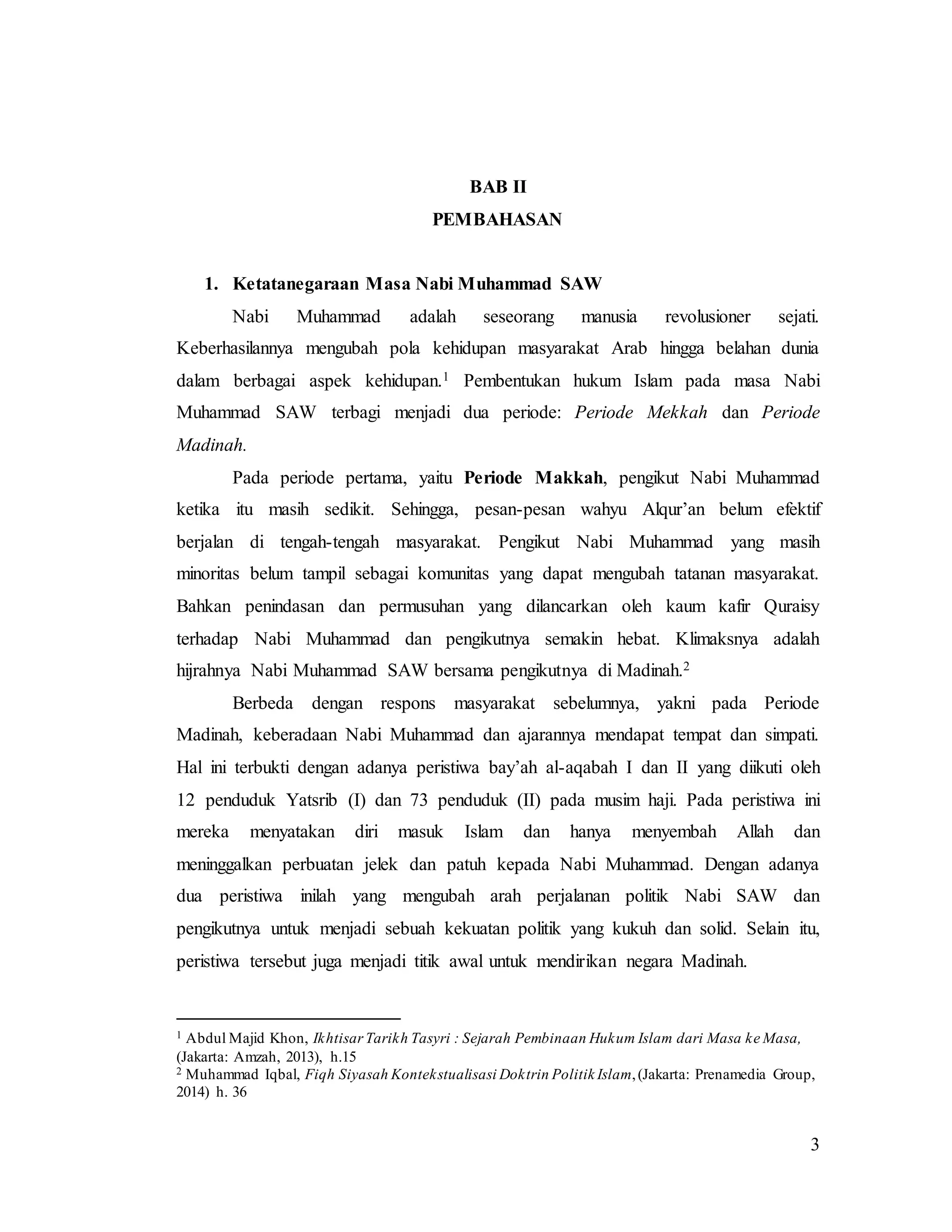 Sistem Pemerintahan Pada Masa Rasulullah SAW dan Khulafaur Rasyidin | DOCX