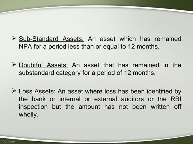 Non Performing Assets (NPA) | PPT | Business Accounting & Finance ...