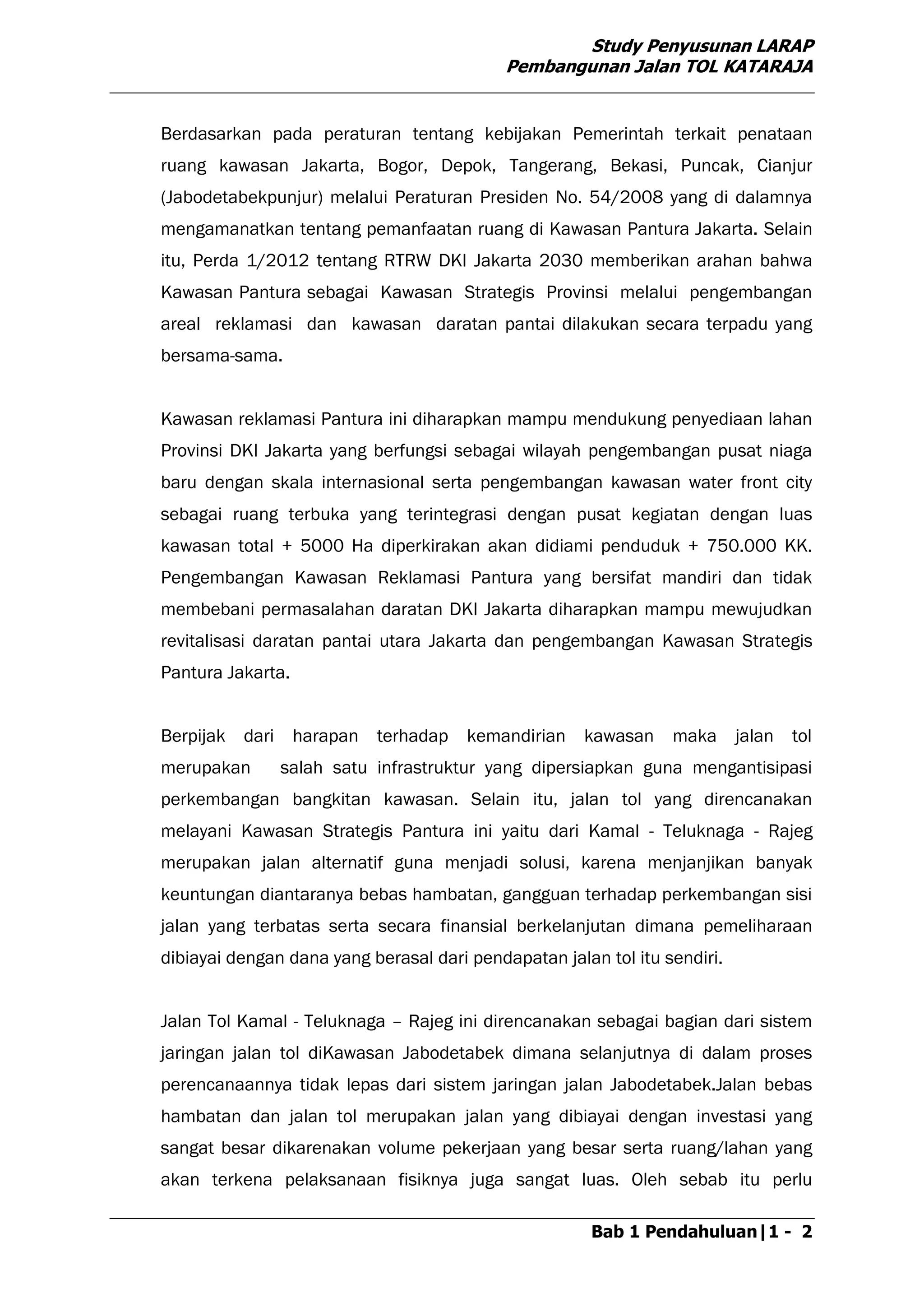 Study LARAP Tol KATARAJA - KAMAL MUARA-RAJEG | PDF