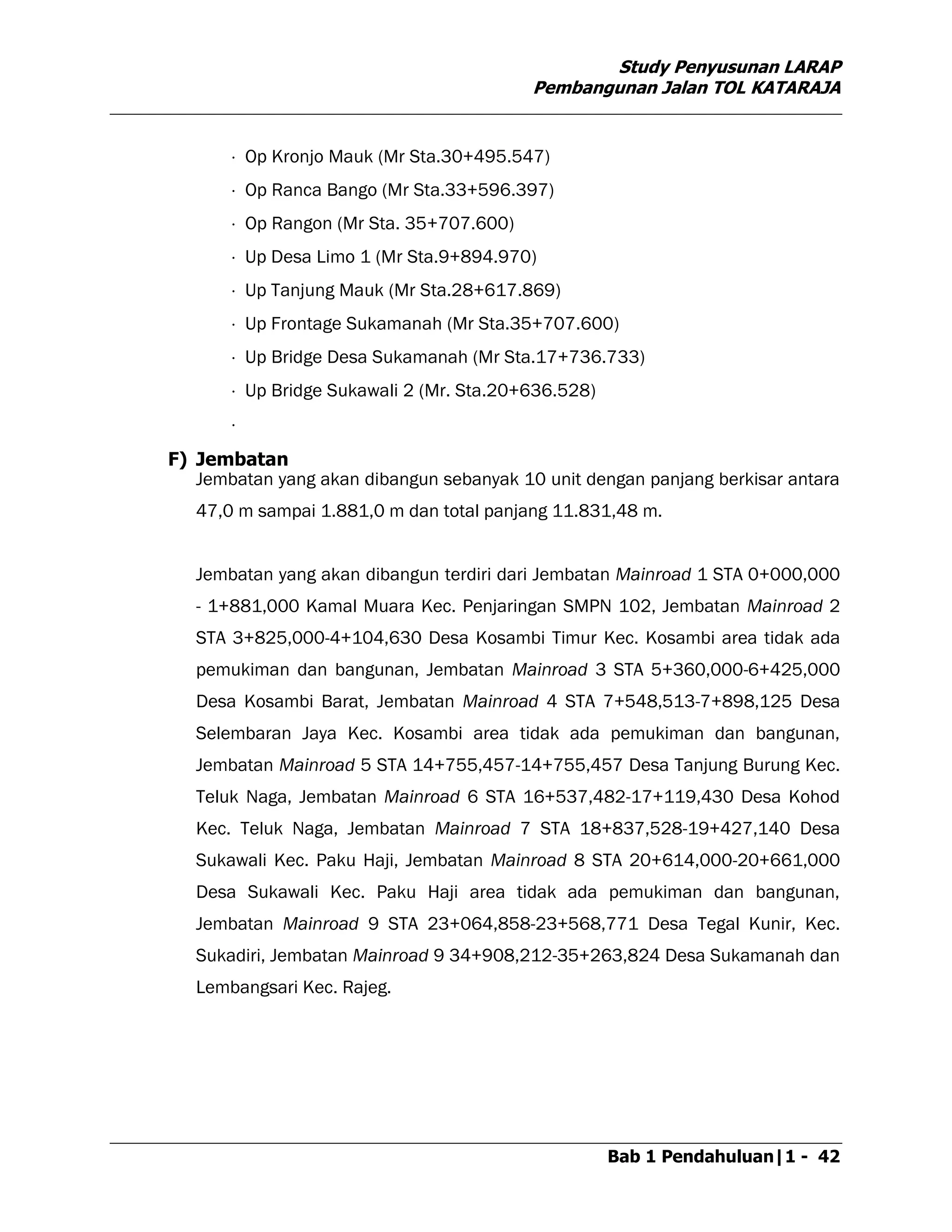 Study LARAP Tol KATARAJA - KAMAL MUARA-RAJEG | PDF