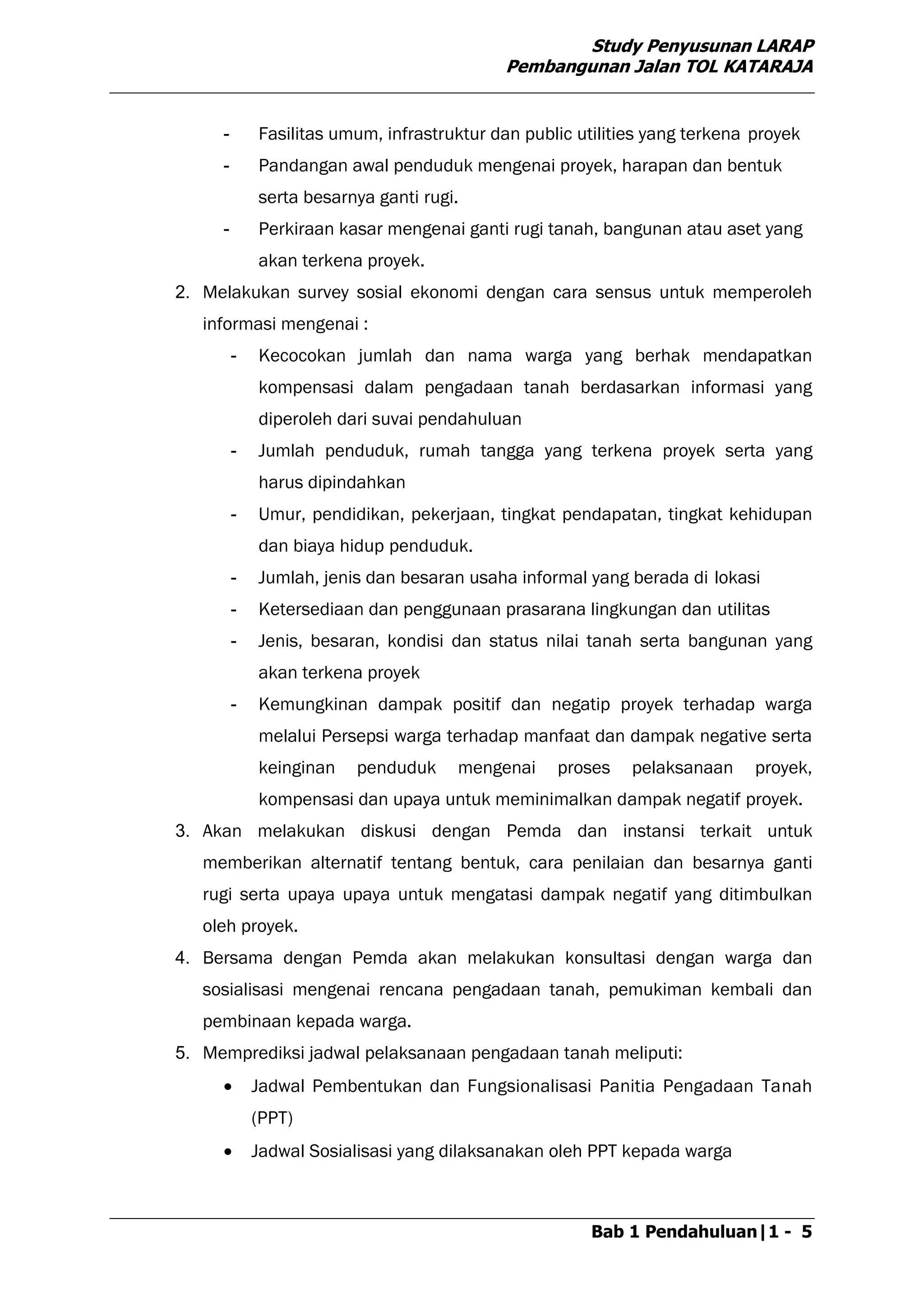 Study LARAP Tol KATARAJA - KAMAL MUARA-RAJEG | PDF