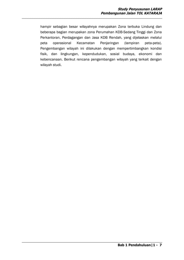 Study LARAP Tol KATARAJA - KAMAL MUARA-RAJEG | PDF