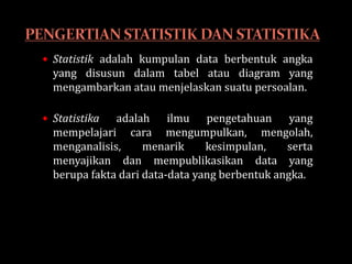 Bab i statistik,statistika, dan macam macam data | PPT