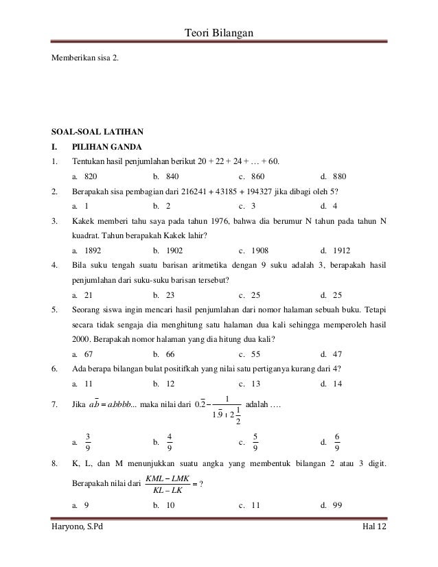 Kumpulan Soal Teori Bilangan - Bingo Books