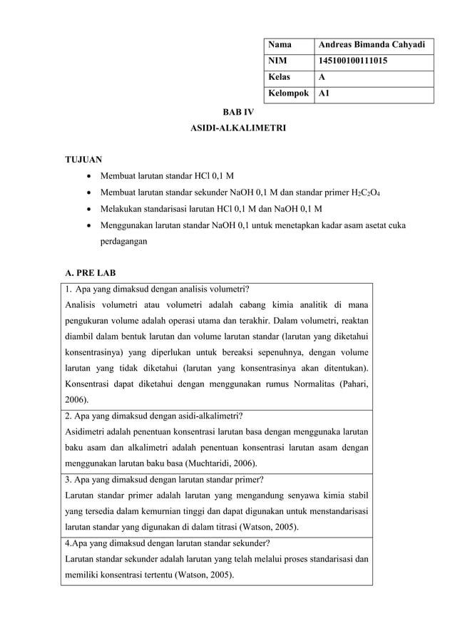Bab iv asidi alkalimetri | DOCX