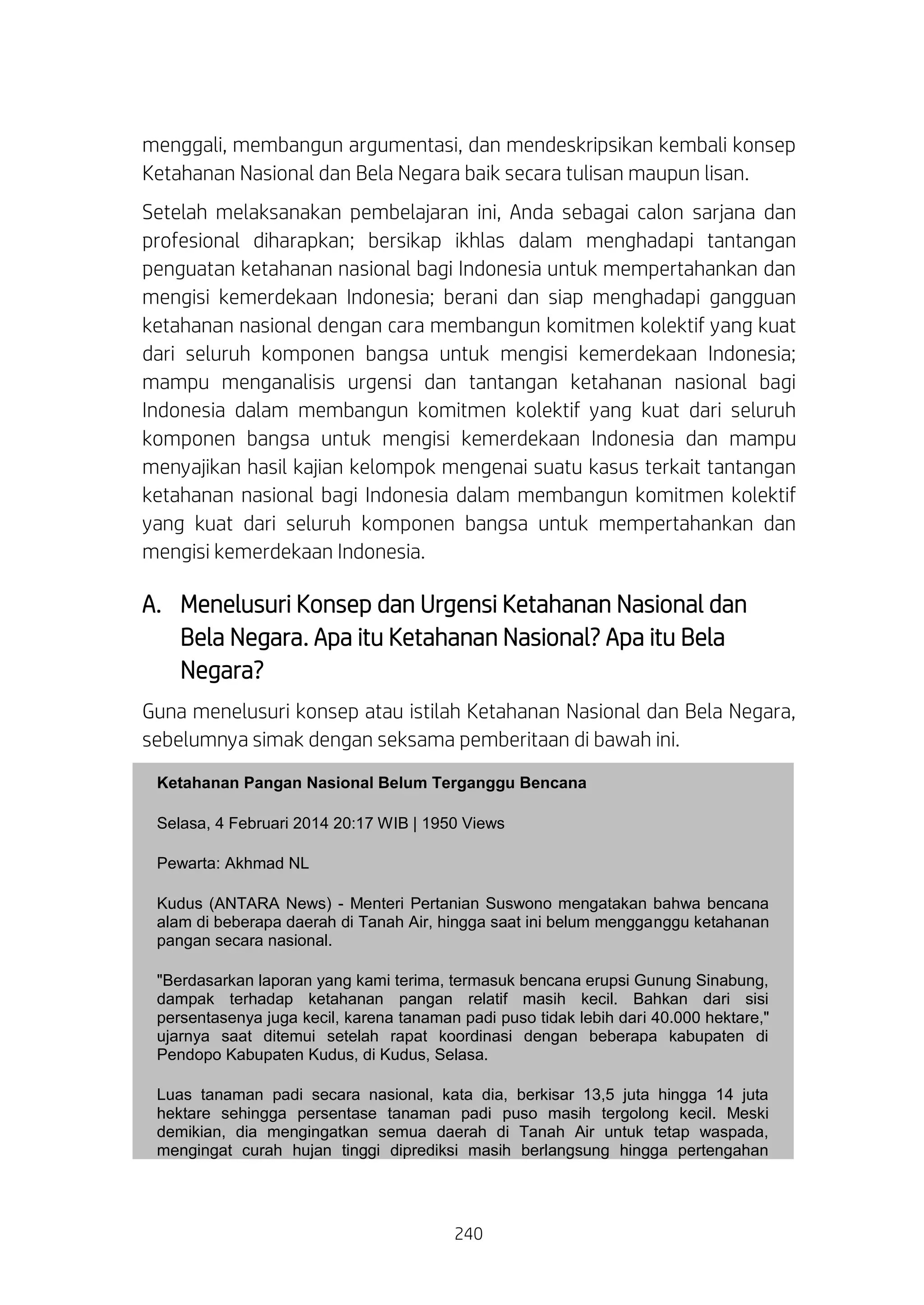 Bab ix urgensi dan tantangan ketahanan nasional dan bela negara | PDF