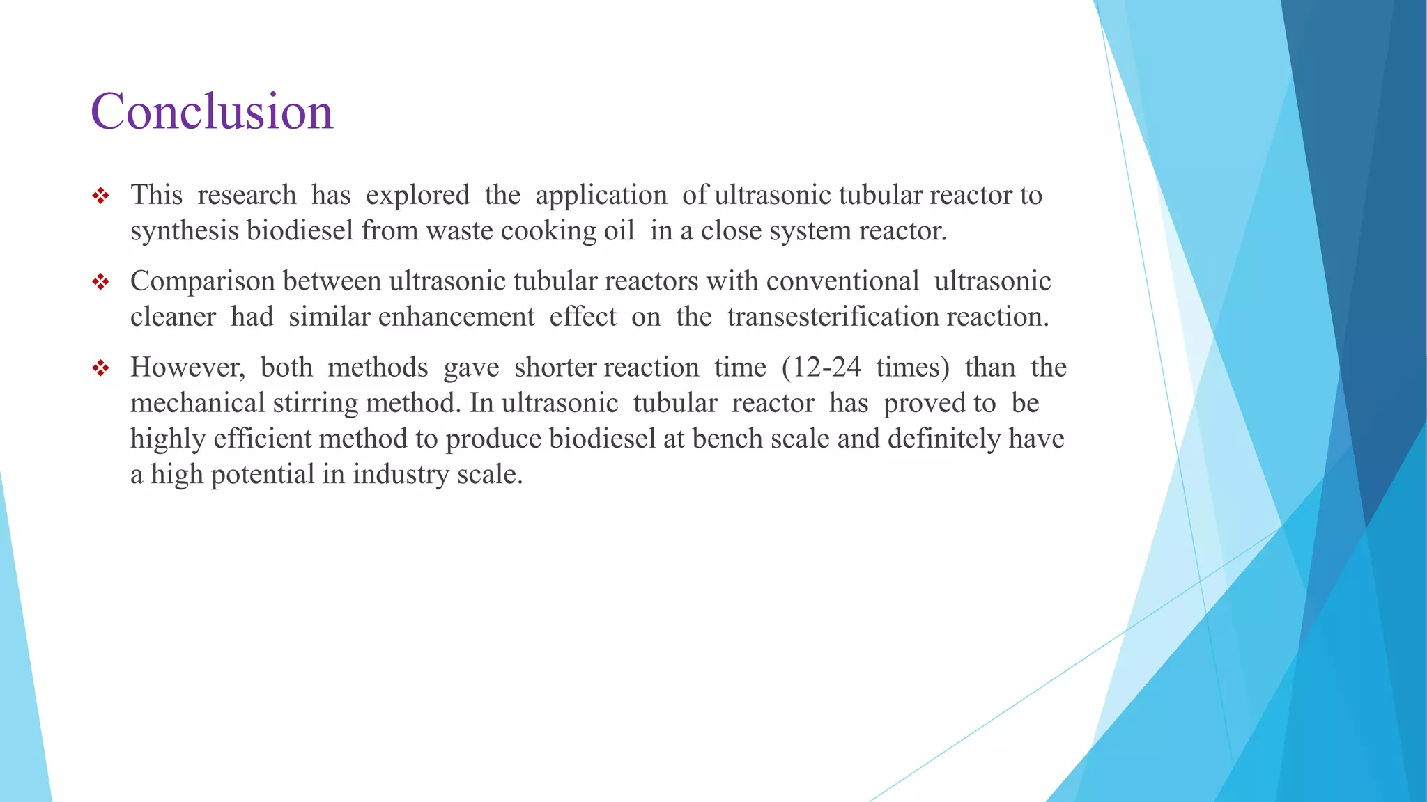 Biodiesel production from waste cooking oil by using an ultrasonic ...